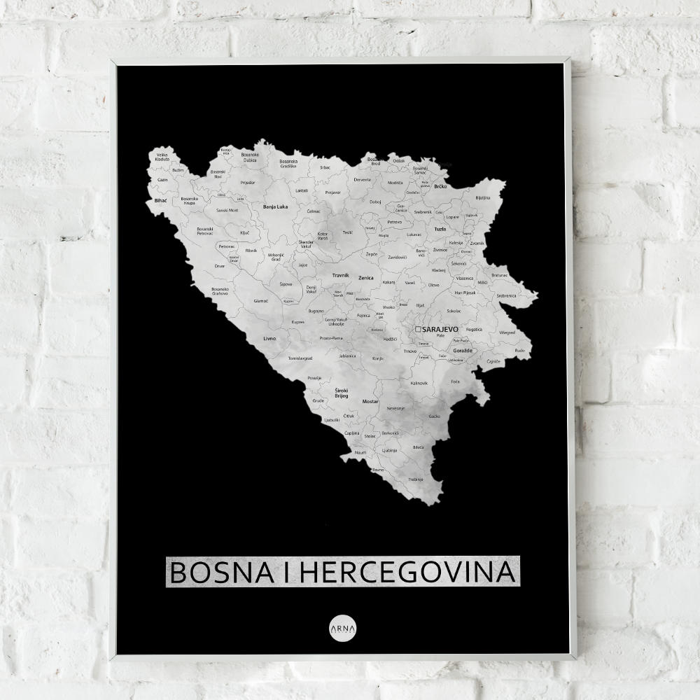 BiH karta sa gradovima - ARNA Designs
